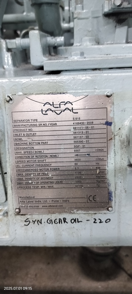 References Lube oil purifier nameplate.jpg Lube oil purifier ...