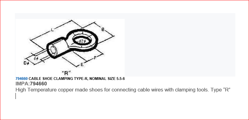high temp cable shoes for galley hot plate,type R Normal Size 5.5-6